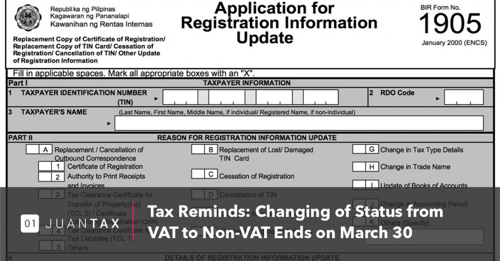 Alert! Change a Status from VAT to Non-VAT by March 30