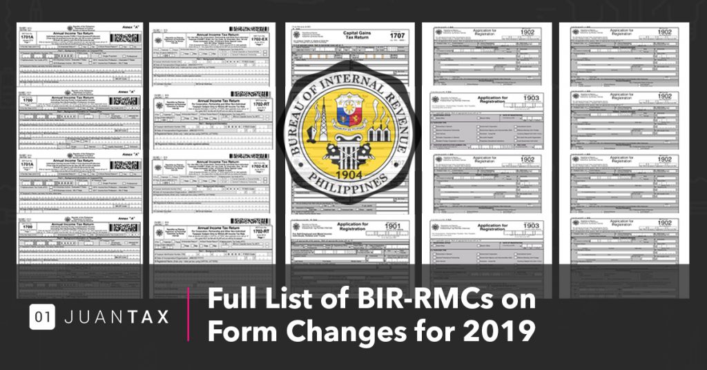 FULL LIST of BIR-RMCs on Form Changes for 2019